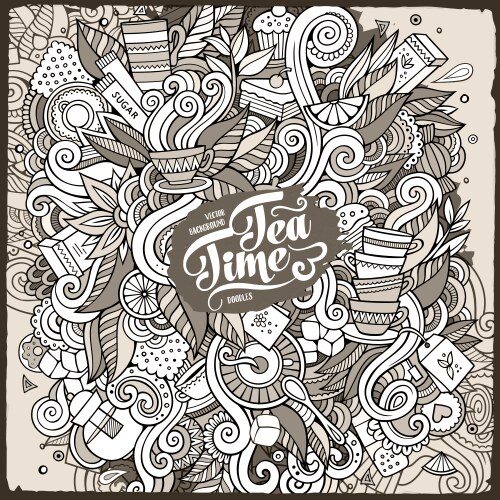 Cartoon cute doodles tea time Royalty Free Vector Image