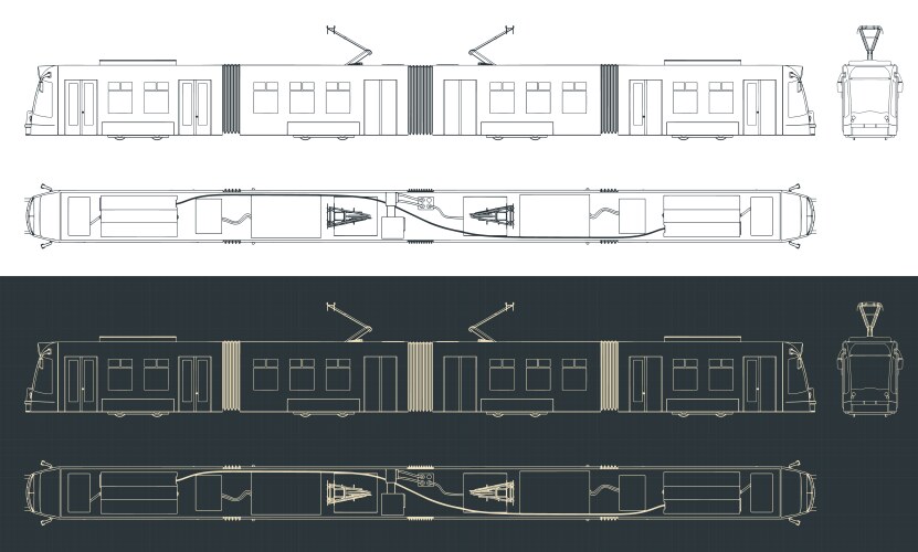 Modern tram blueprints Royalty Free Vector Image