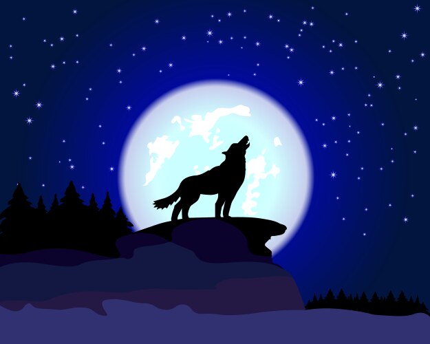 Wolf and moon Royalty Free Vector Image - VectorStock