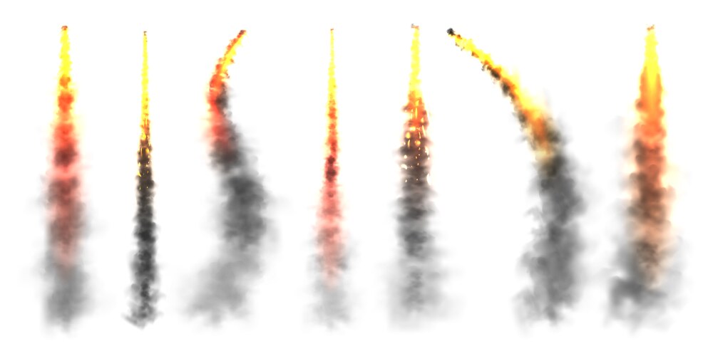Realistic white smoke with fire space rocket Vector Image