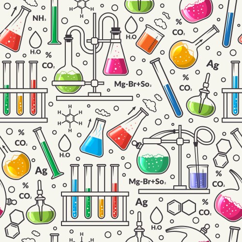 Science pattern symbols of chemical lab Royalty Free Vector