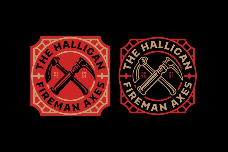 Firefighter halligan claw bar retro badge logo Vector Image