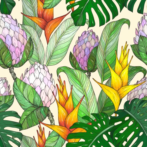 Seamless pattern with exotic trees and animals Vector Image
