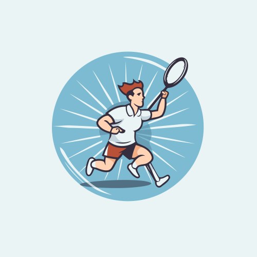 Badminton player running with racket Royalty Free Vector