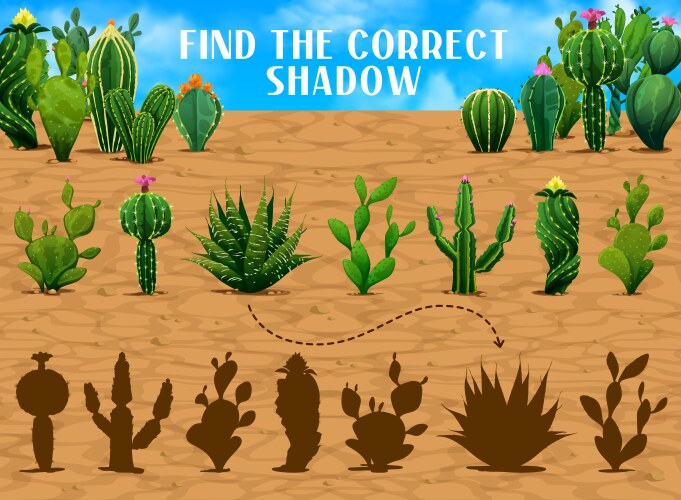 Cactuses in mexican desert shadow match game – Royalty-Free Vector ...