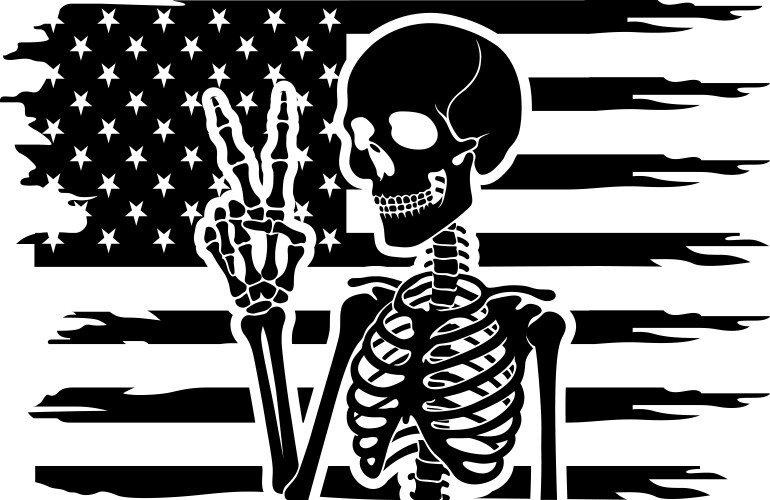 Funny peace sign skeleton with usa flag Royalty Free Vector