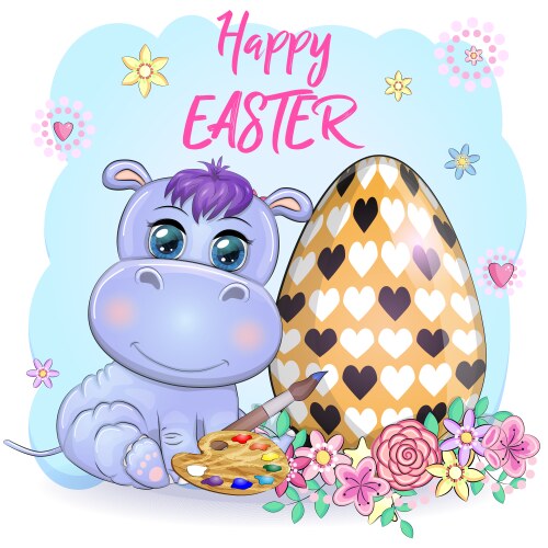 Cute cartoon hippo with easter egg card Royalty Free Vector