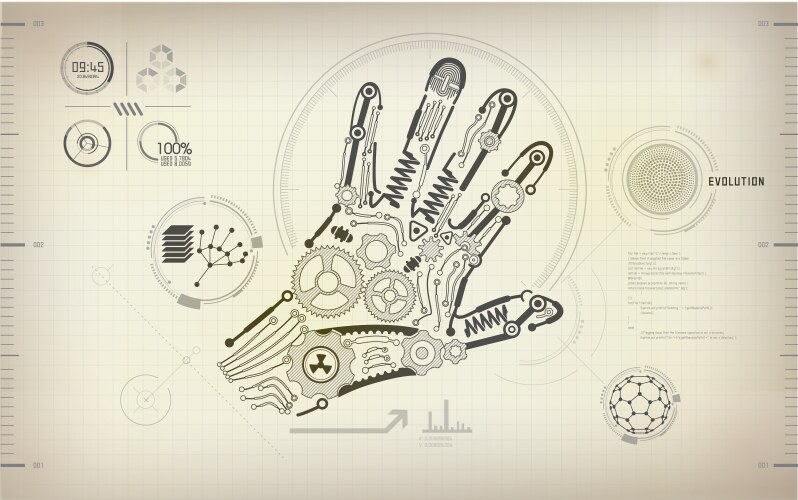 Concept of blueprint ai invention robot hand Vector Image