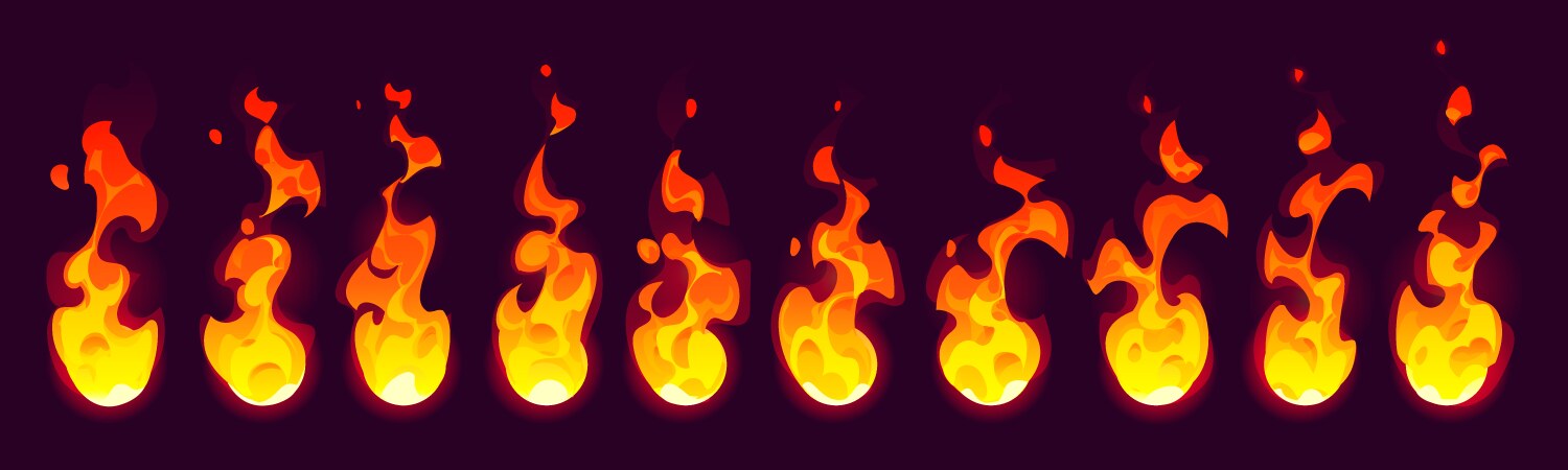 Fire flame pixel art animation sprite frames 8bit Vector Image