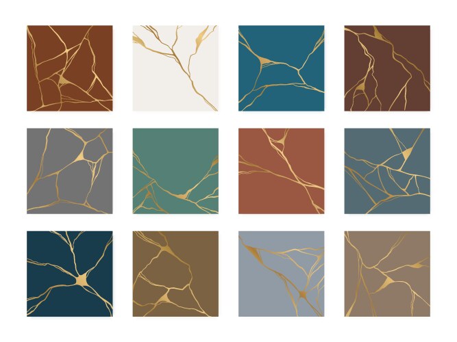 Golden kintsugi cracks on black and white marble Vector Image
