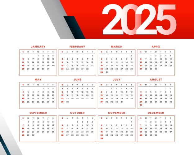 White green 2025 monthly calendar template Vector Image