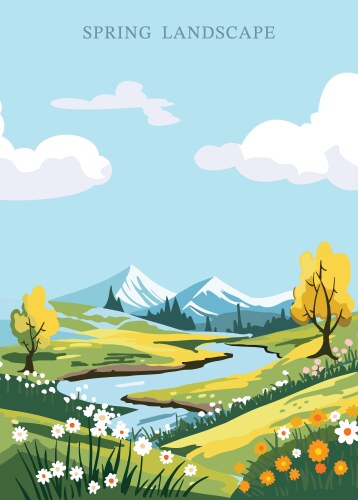 Spring landscape background with mountain Vector Image