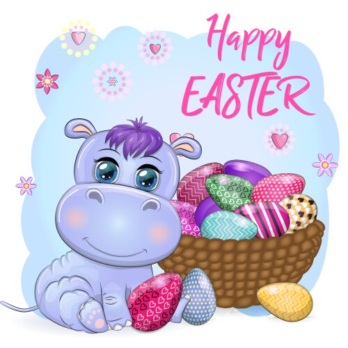 Cute cartoon hippo with easter egg card Royalty Free Vector