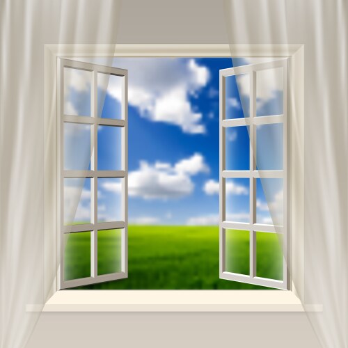 Opening window with sky and stars Royalty Free Vector Image