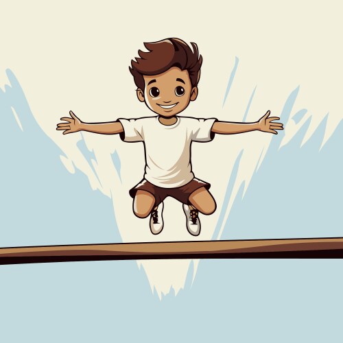 Cute little boy jumping over a pool cartoon Vector Image