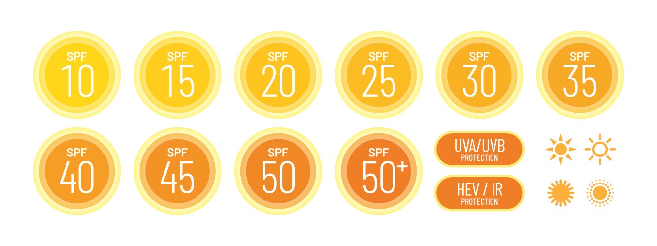 Spf sun protection factor icon set Royalty Free Vector Image