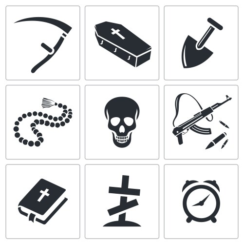 Burial and interment ceremony funeral icons Vector Image