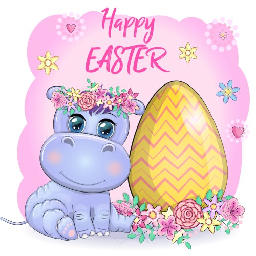 Cute cartoon hippo with easter egg card Royalty Free Vector