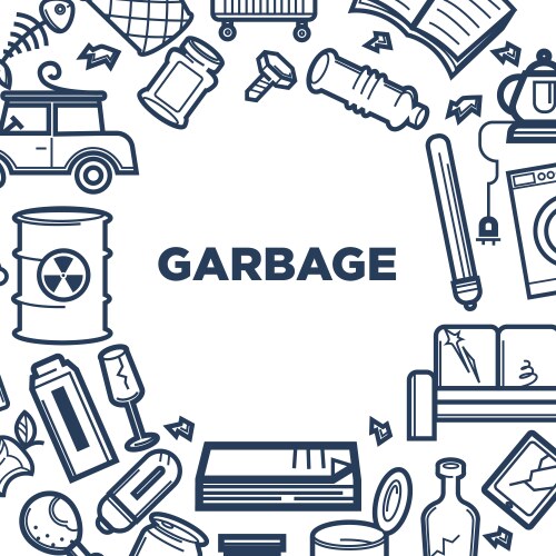 Garbage objects cartoon set Royalty Free Vector Image