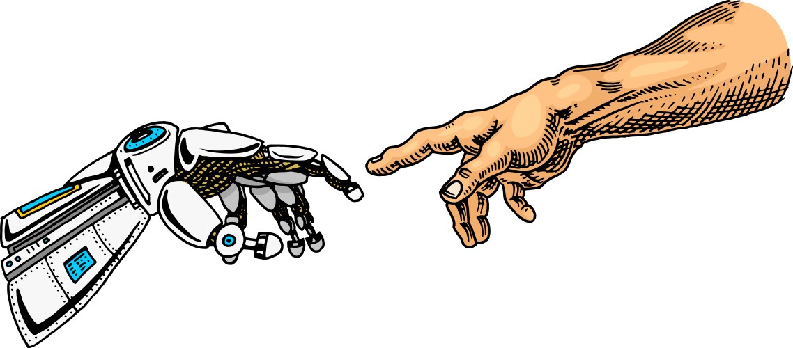 Hand touch android and human artificial Royalty Free Vector