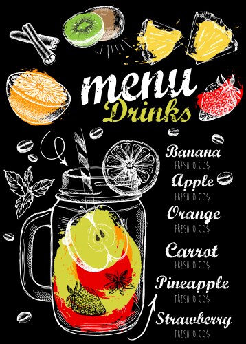 Bar menu design template for cocktail drinks Vector Image