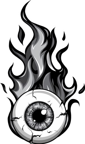 Single eyeball on fire in flames Royalty Free Vector Image