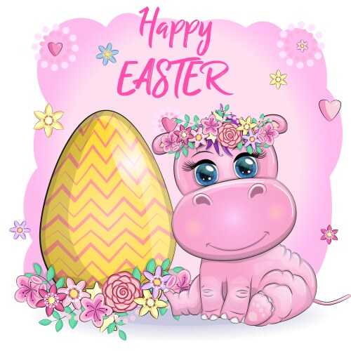 Cute cartoon hippo with easter egg card Royalty Free Vector