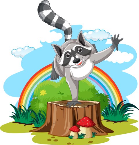 Cartoon raccoon in the autumn weather Royalty Free Vector
