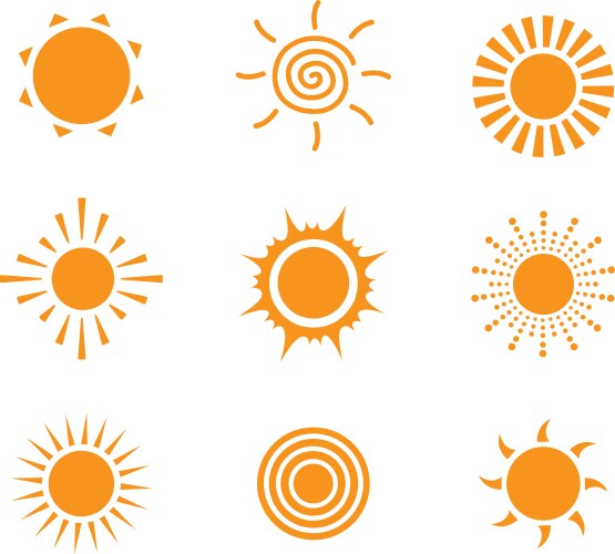 Sun icon set isolated on white background Vector Image