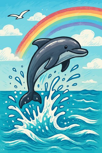Dolphin jumping with parrot perched in tropical – Royalty-Free Vector ...