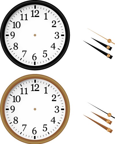 White clock face with hour minute second hands Vector Image