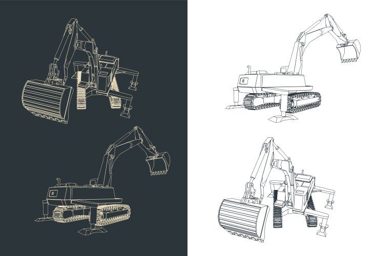 Excavator bucket blueprint Royalty Free Vector Image