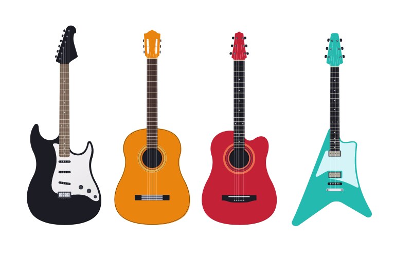 Acoustic and electric guitars Royalty Free Vector Image