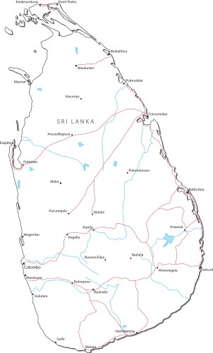 Sri lanka railway map Royalty Free Vector Image