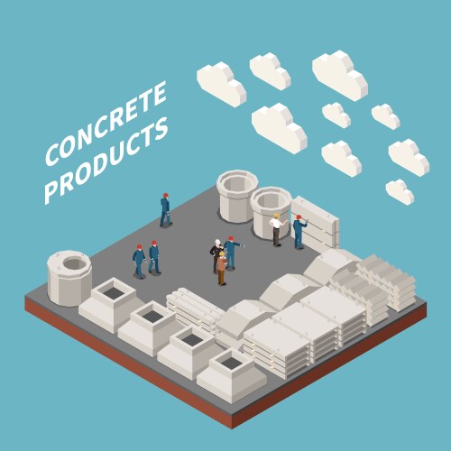 Isometric and colored concrete cement production Vector Image