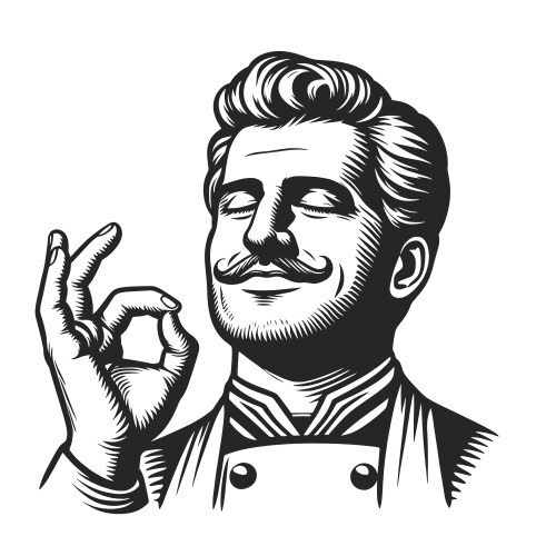 Chef gesturing perfect taste engraving Royalty Free Vector