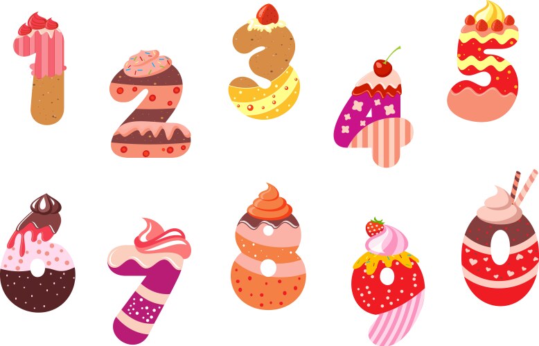 Cake numbers and symbols Royalty Free Vector Image