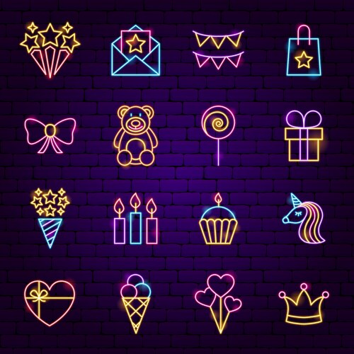 Birthday party neon label Royalty Free Vector Image