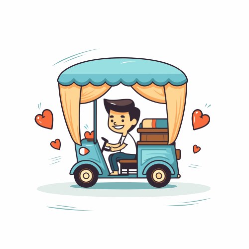 Cartoon man driving a tuk tuk Royalty Free Vector Image