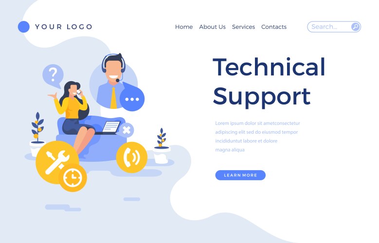 Landing page template technical support concept Vector Image