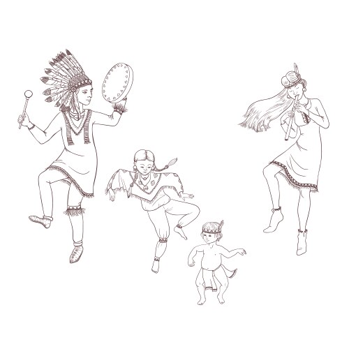 Native americans dancing indian family Royalty Free Vector