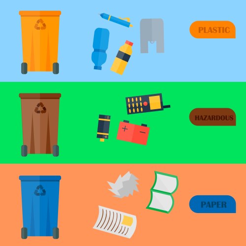 Different recycling garbage cards waste types Vector Image