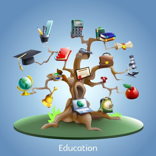 Education icon doodle tree Royalty Free Vector Image