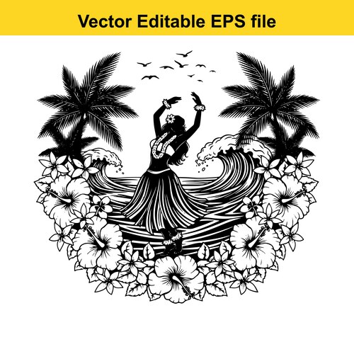 Hula Dancer on Wave (61191019) – Royalty-Free Vector | VectorStock