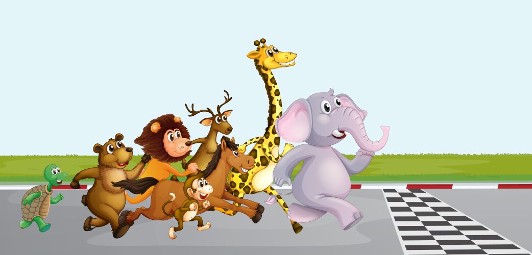 Funny animals cycling in the road Royalty Free Vector Image
