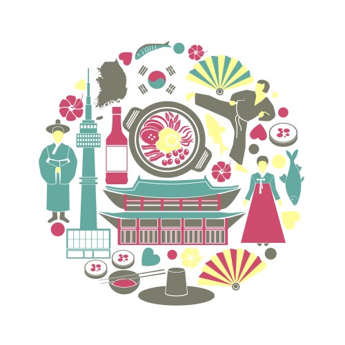 South korea icons set korean traditional symbols Vector Image