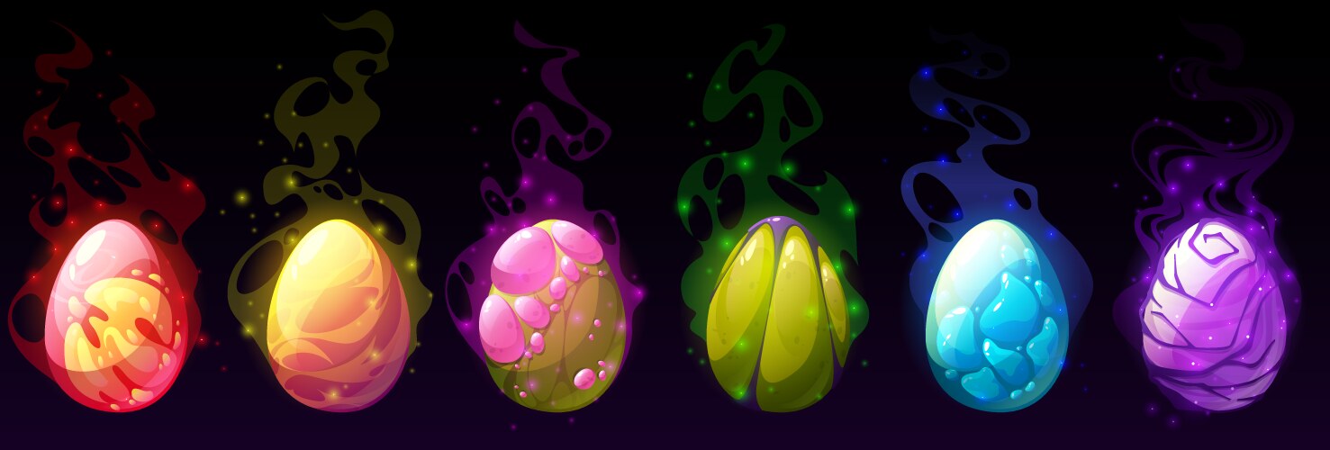 Cartoon fantasy eggs magic dragon reptile Vector Image