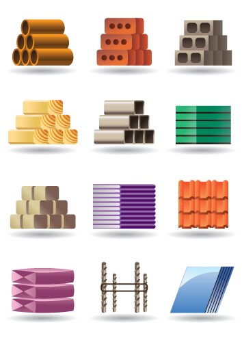 Construction materials icon set Royalty Free Vector Image