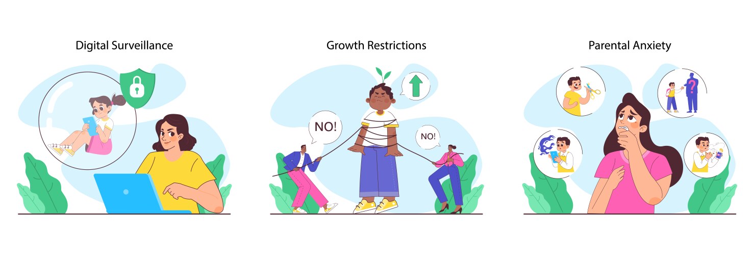 Overprotective parenting set children and parents Vector Image