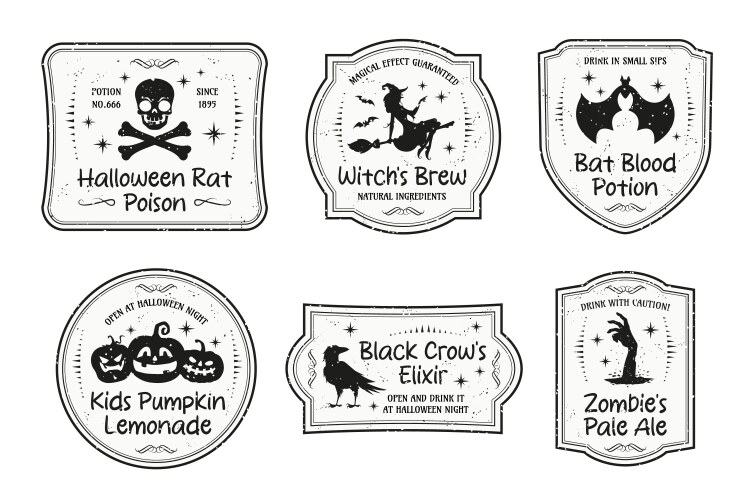 Halloween bottle labels potion Royalty Free Vector Image